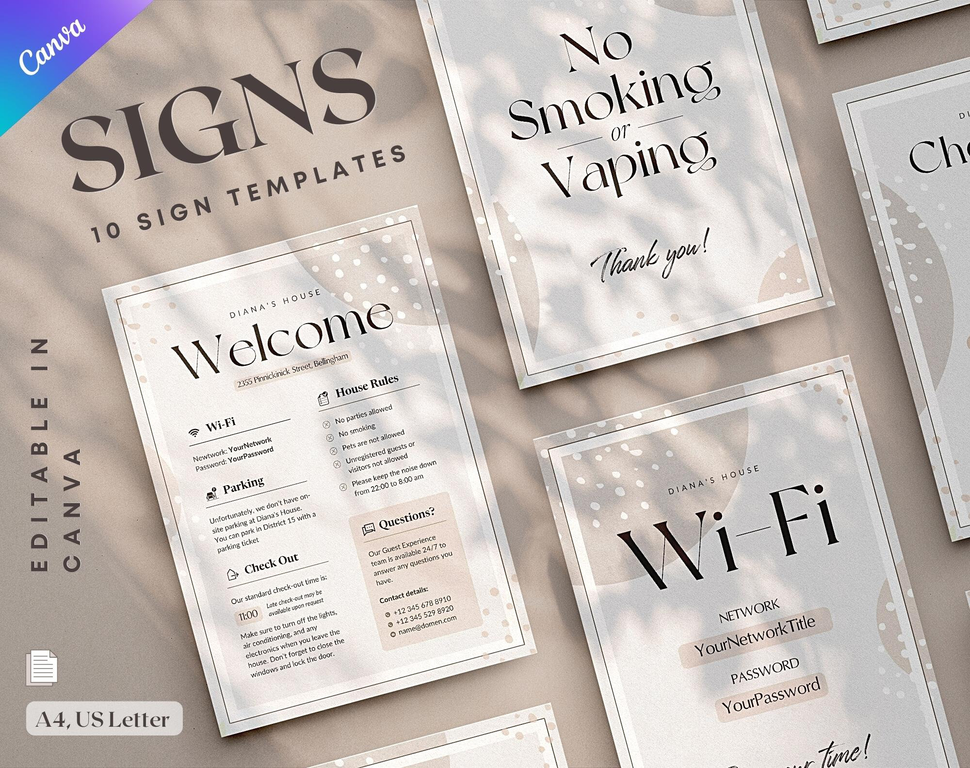 10 Rental Welcome Signs Template Bundle for House Host. Property Rental ...