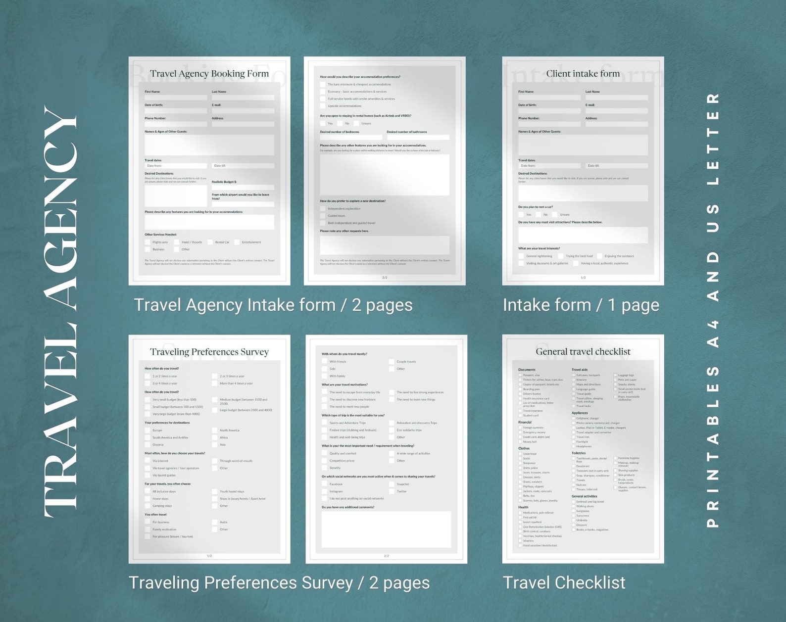 Travel Agency Forms: Booking, Intake, Survey, Checklist (canva Template ...