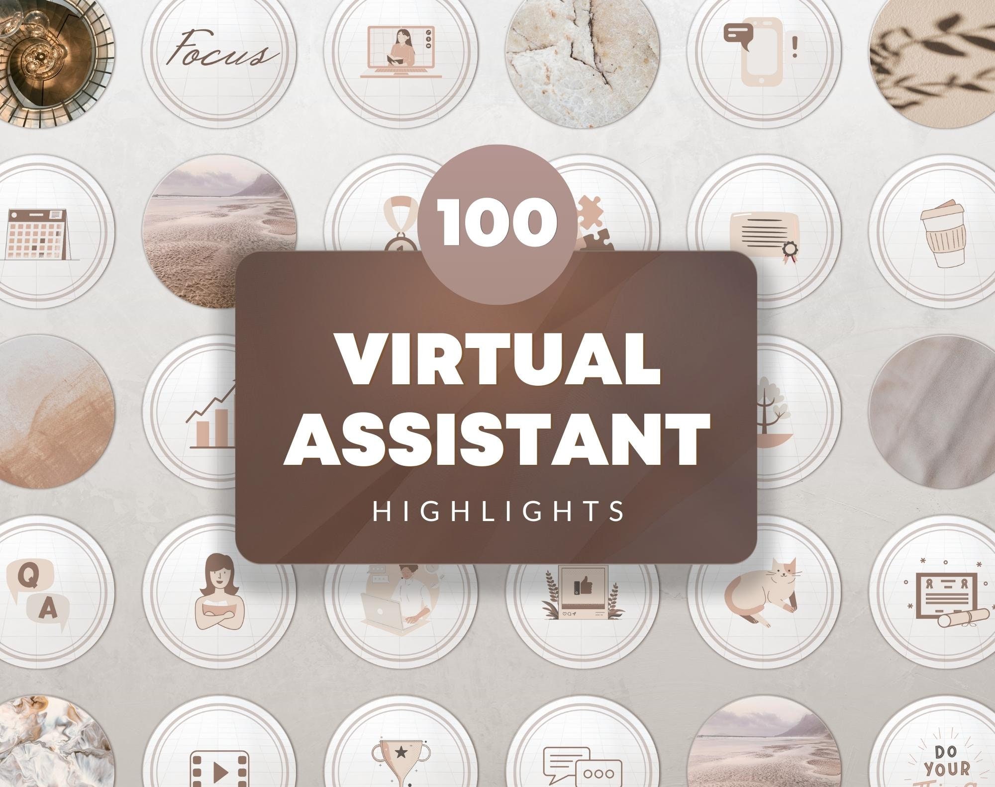 Virtual Assistant Instagram Highlight Covers: 100 Beige Icons (canva ...