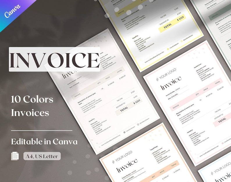 Invoice Template Editable in Canva for Business. Receipts for Coaches ...