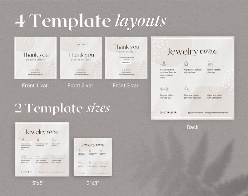 Jewelry Care Card Instruction Template. Thank You Square Card for ...