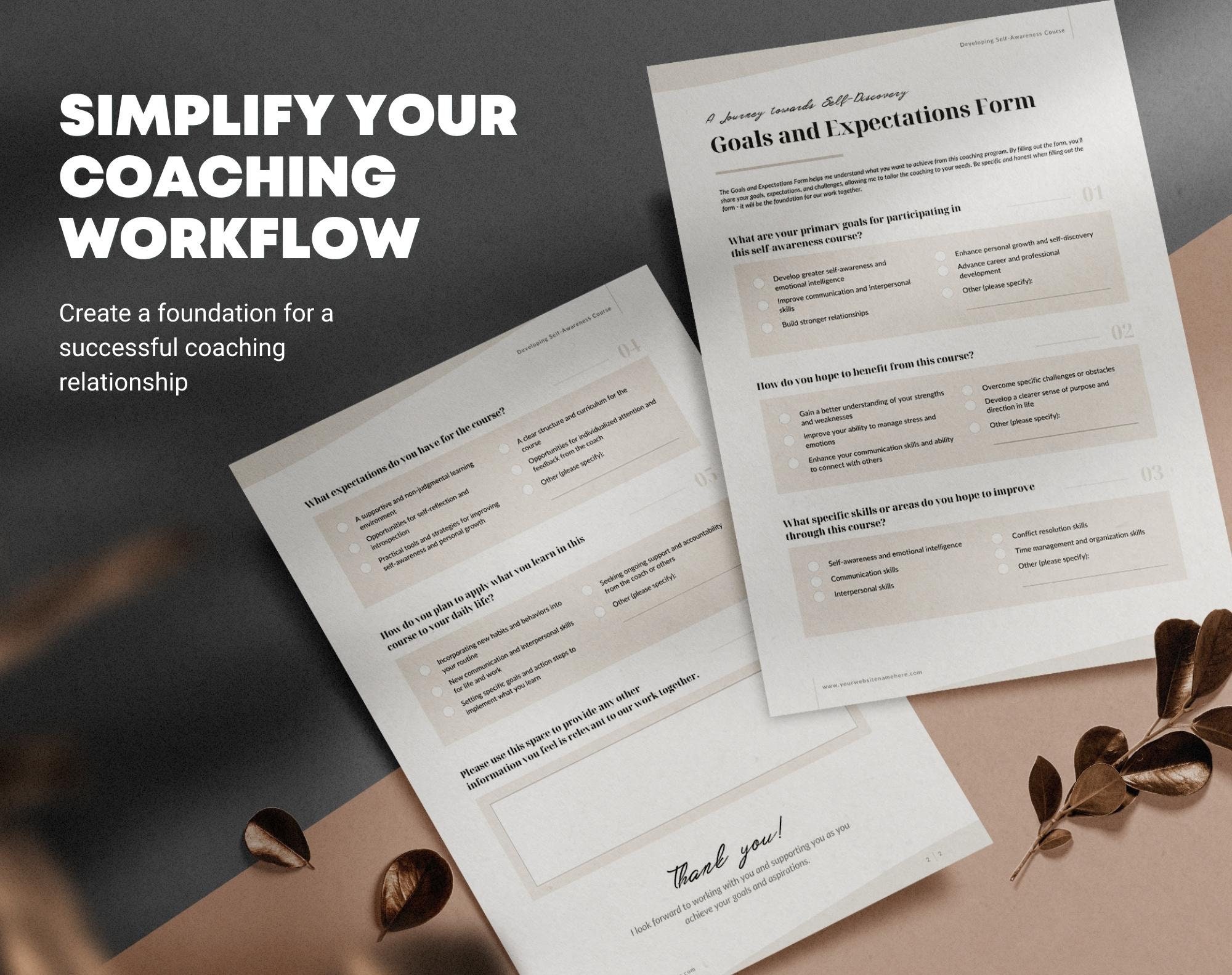 Self Awareness Coaching Intake Form Template Goals & Expectations ...
