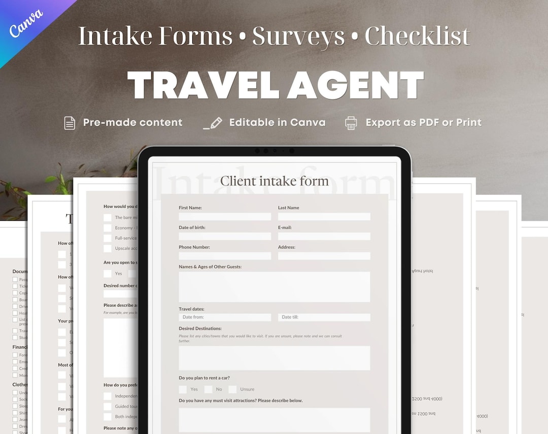 Travel Agency Intake Inquiry Booking Form Templates. Canva Editable ...
