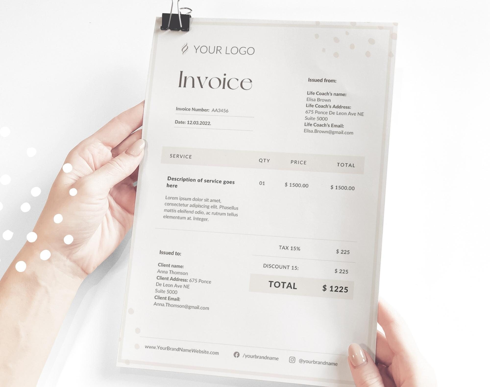 Invoice Template Editable in Canva for Business. Receipts for Coaches ...
