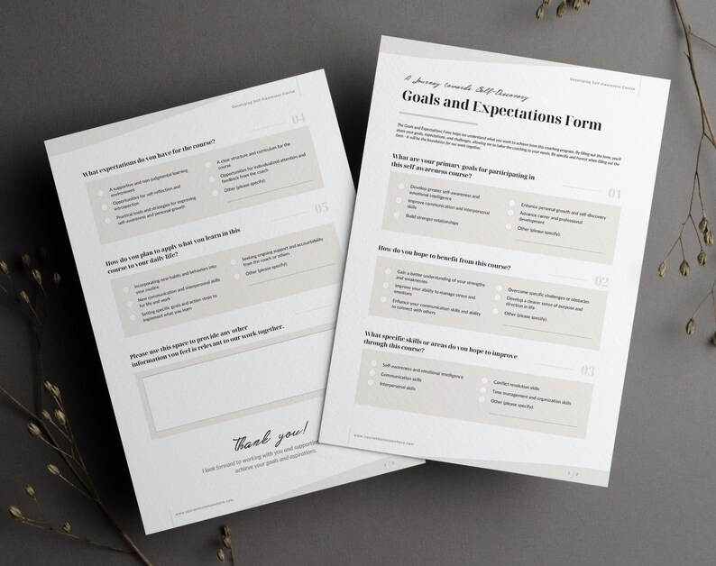 Self Awareness Coaching Intake Form Template Goals & Expectations ...
