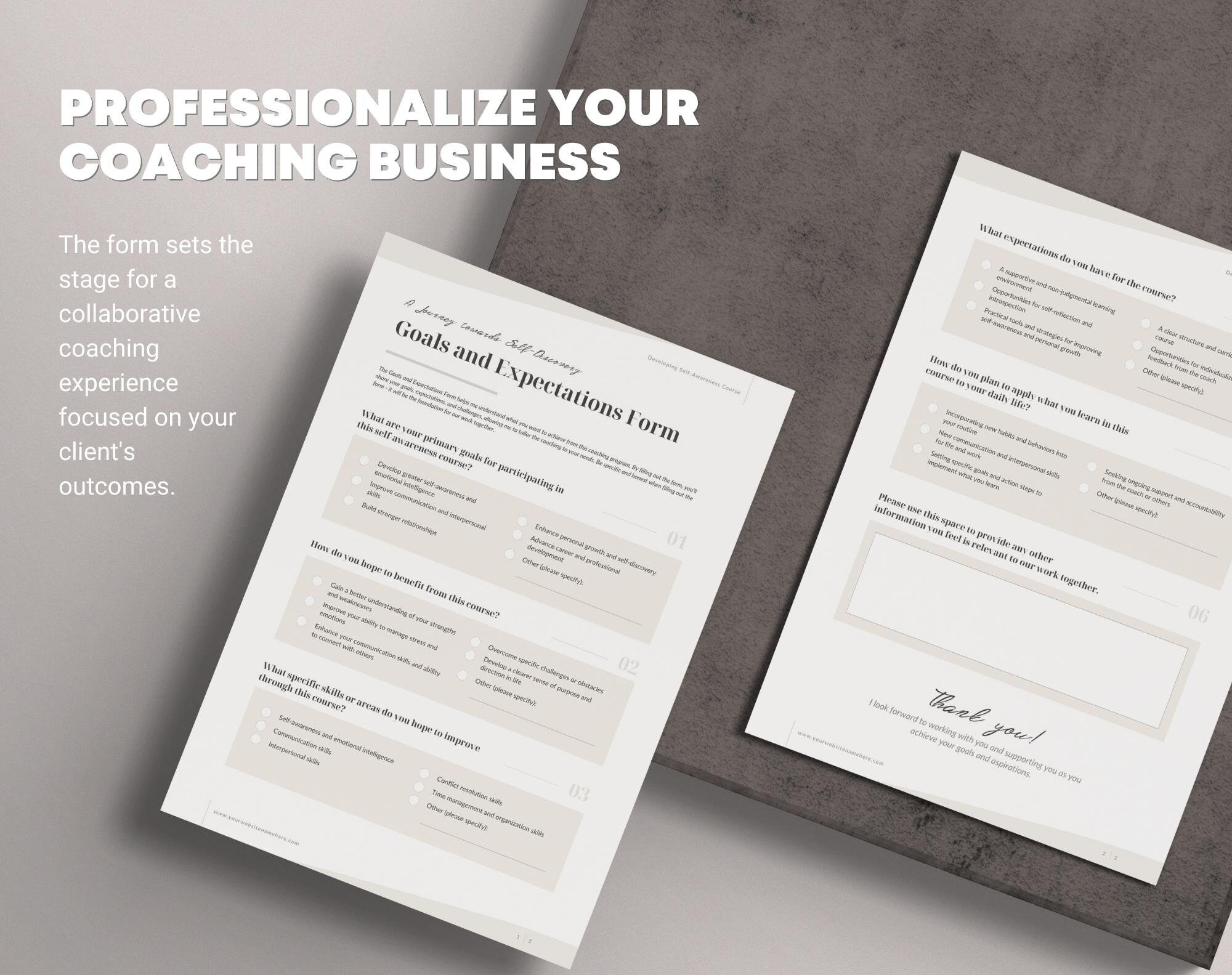 Self Awareness Coaching Intake Form Template Goals & Expectations ...