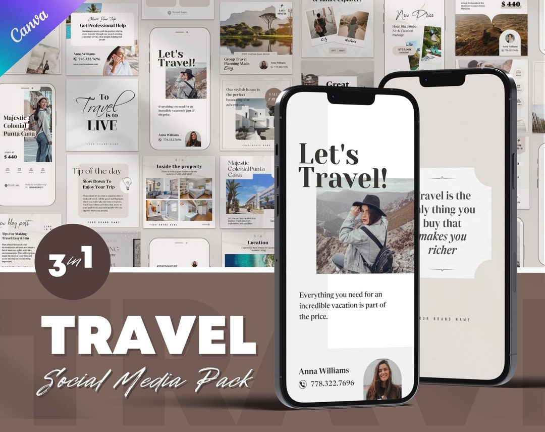 3in1 Travel Instagram Template Canva. Social Media Bundle for - Etsy