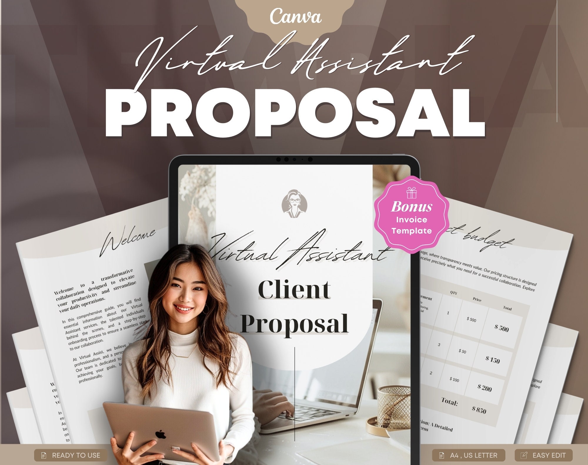 Virtual Assistant Client Proposal Template. Service & Pricing Guide. VA ...