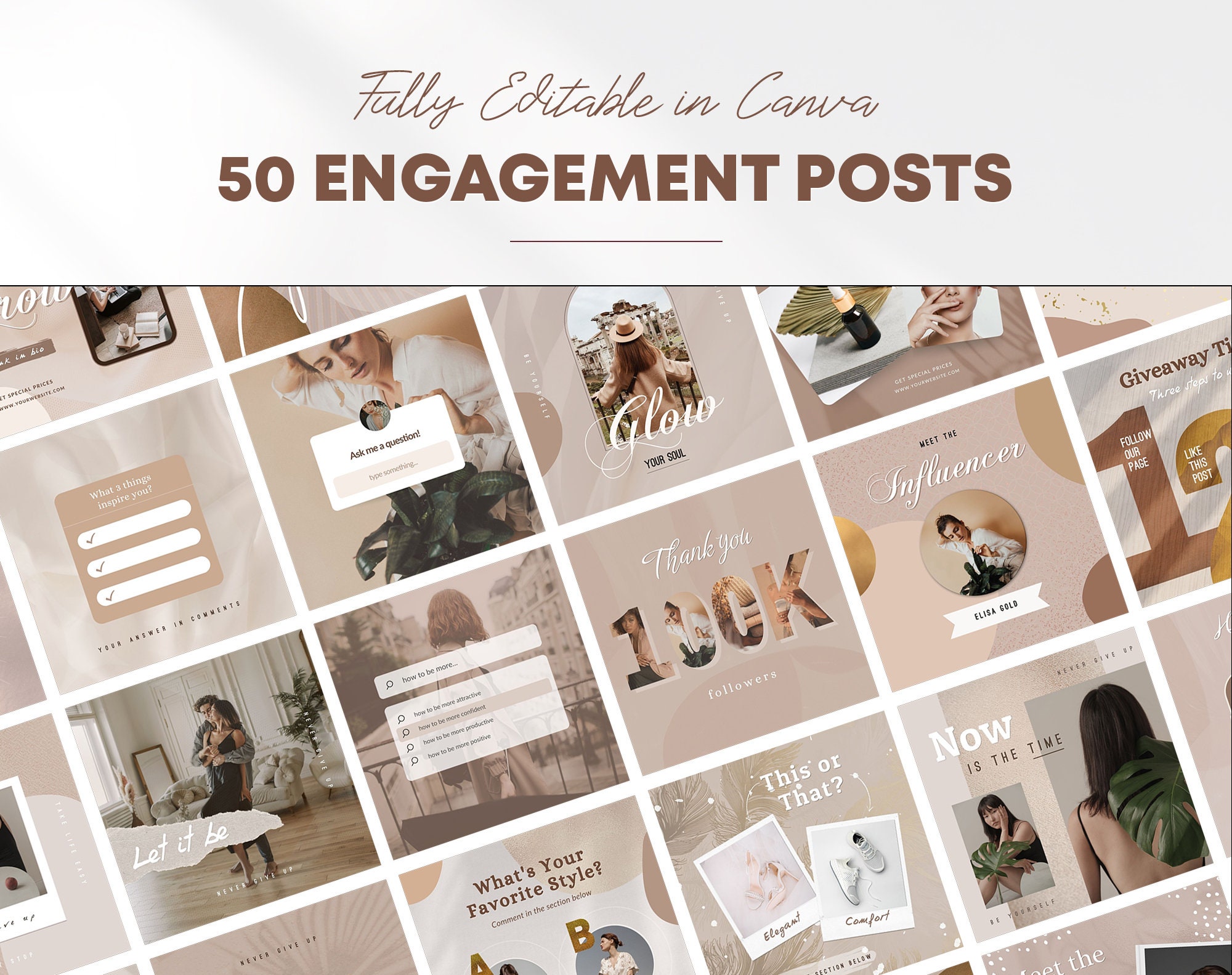 Neutral Instagram Post & Story Template Bundle Canva. Beauty, Fashion ...