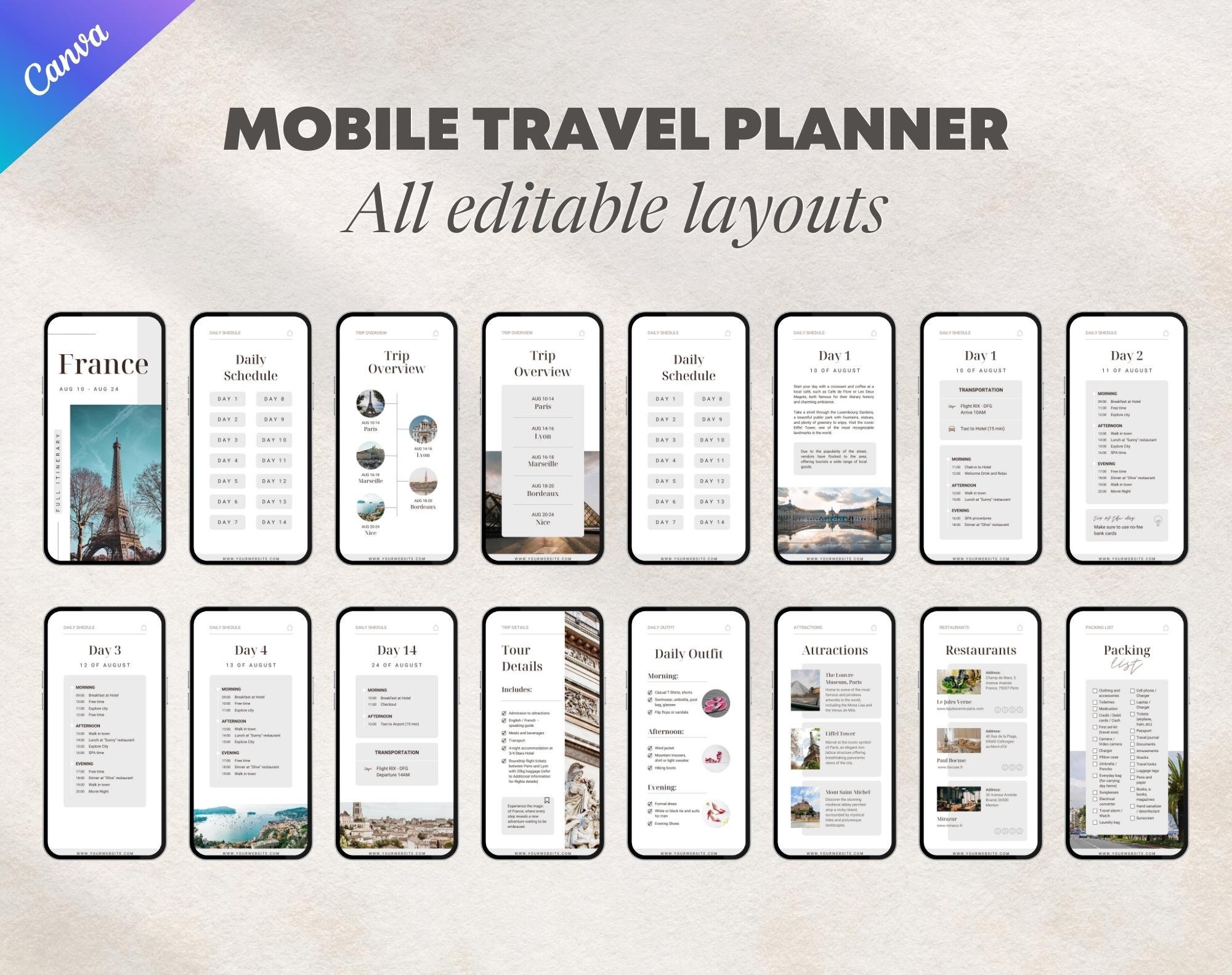 France Travel Itinerary Mobile Template Guide. Digital Editable Travel ...