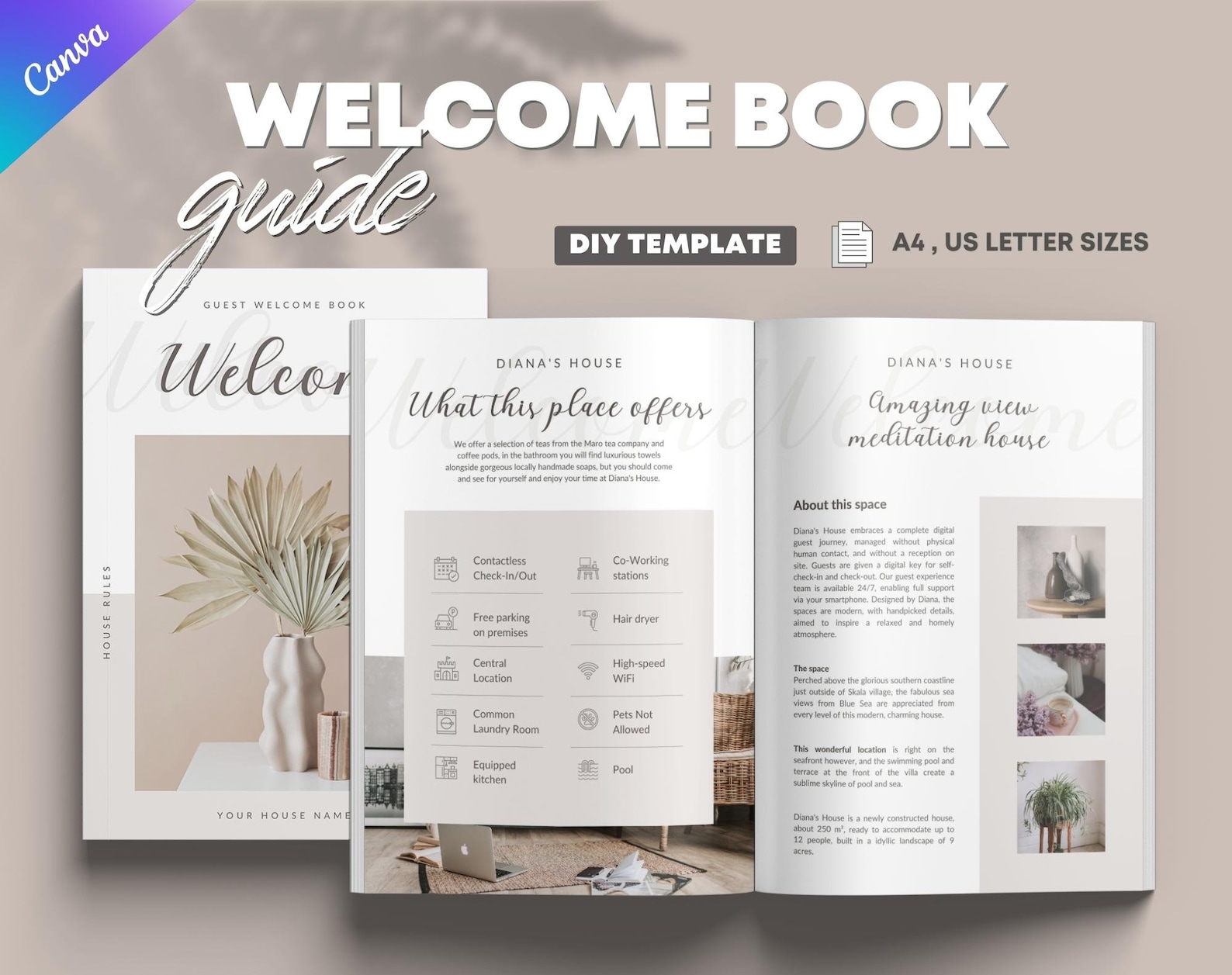 Rental Welcome Guest Book Template. Printable Canva Editable Rental ...