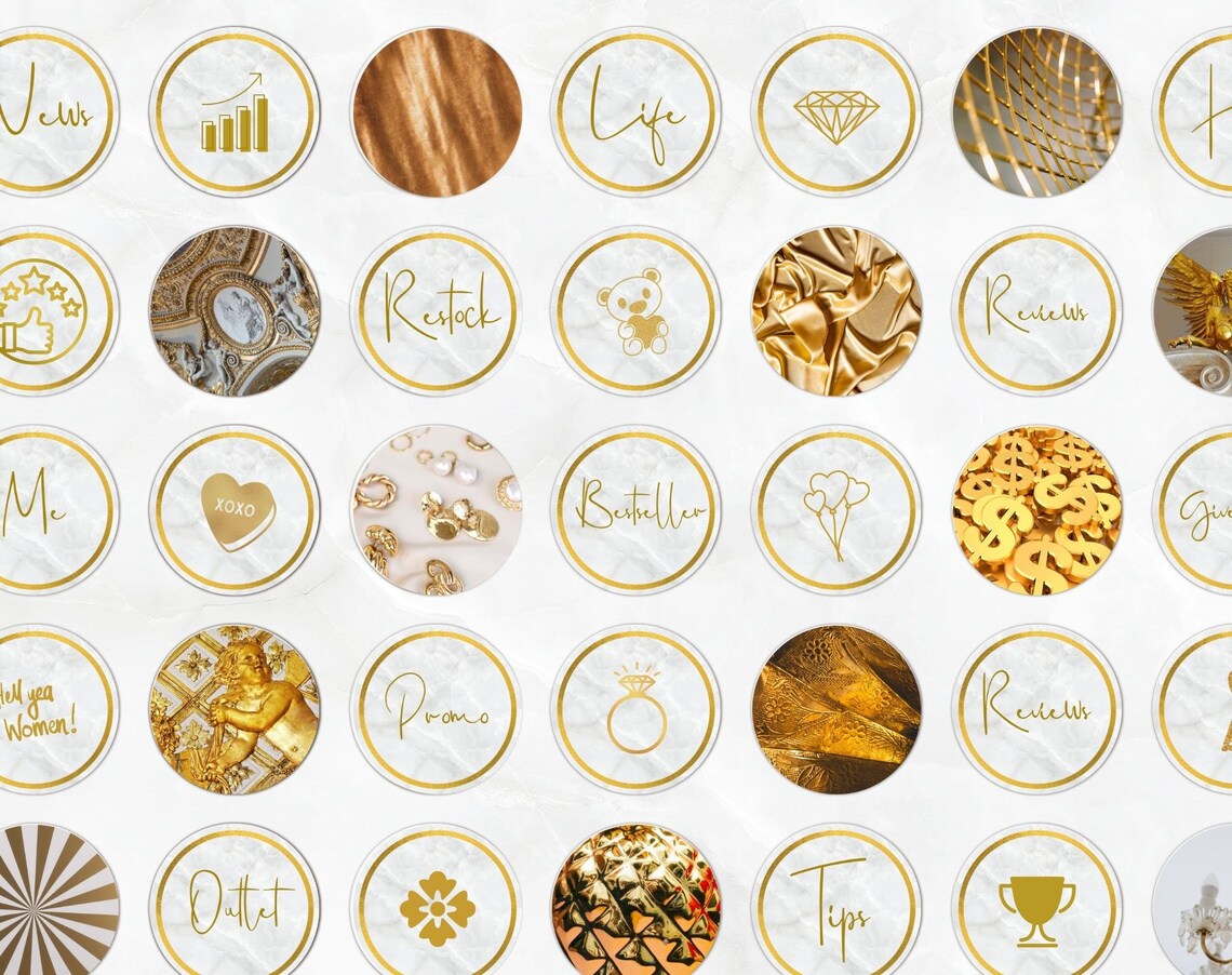 100 Gold Instagram Story Highlight Covers. Handwritten Lux - Etsy