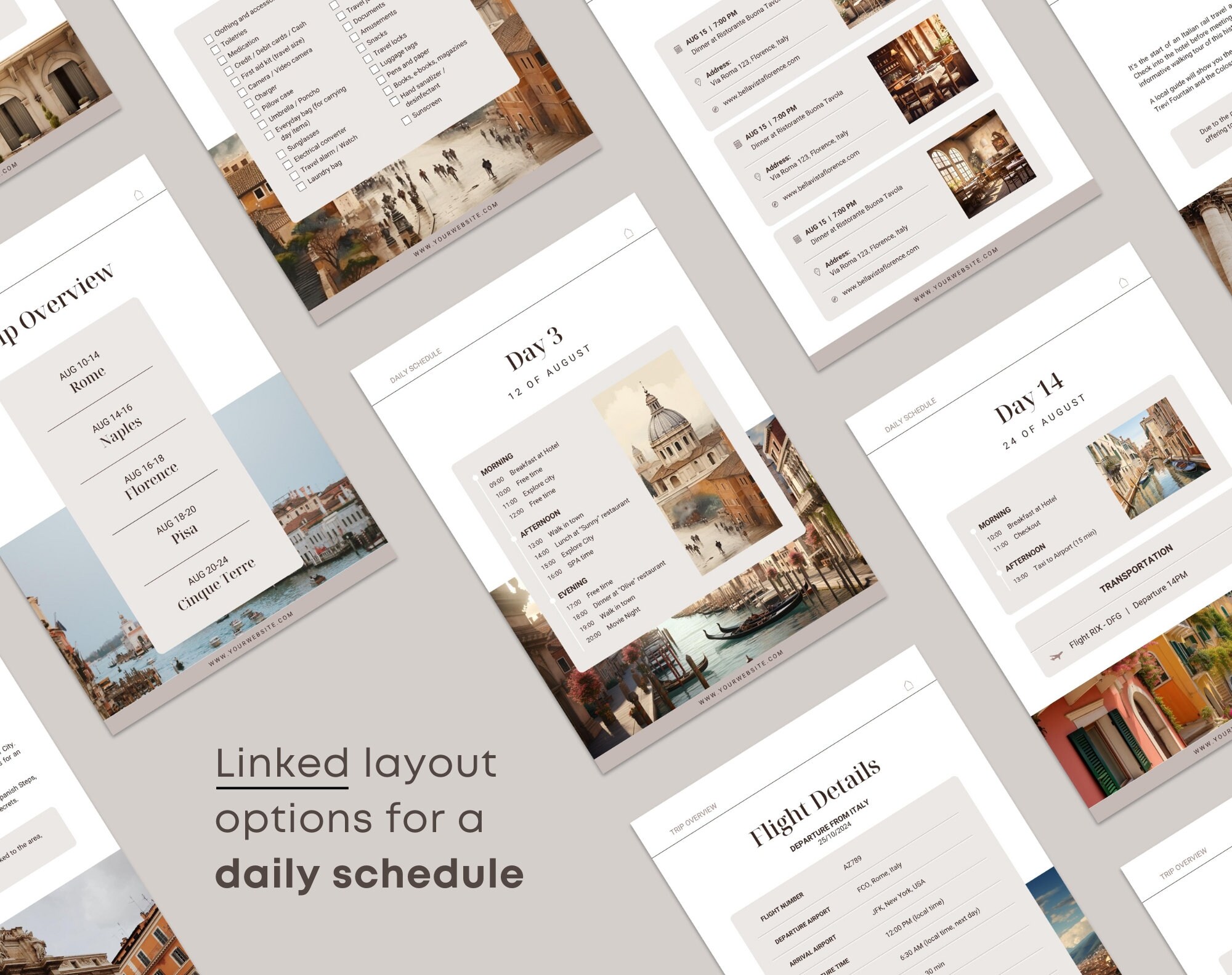 Travel Itinerary Printable & Digital Template. Canva Editable Tour ...