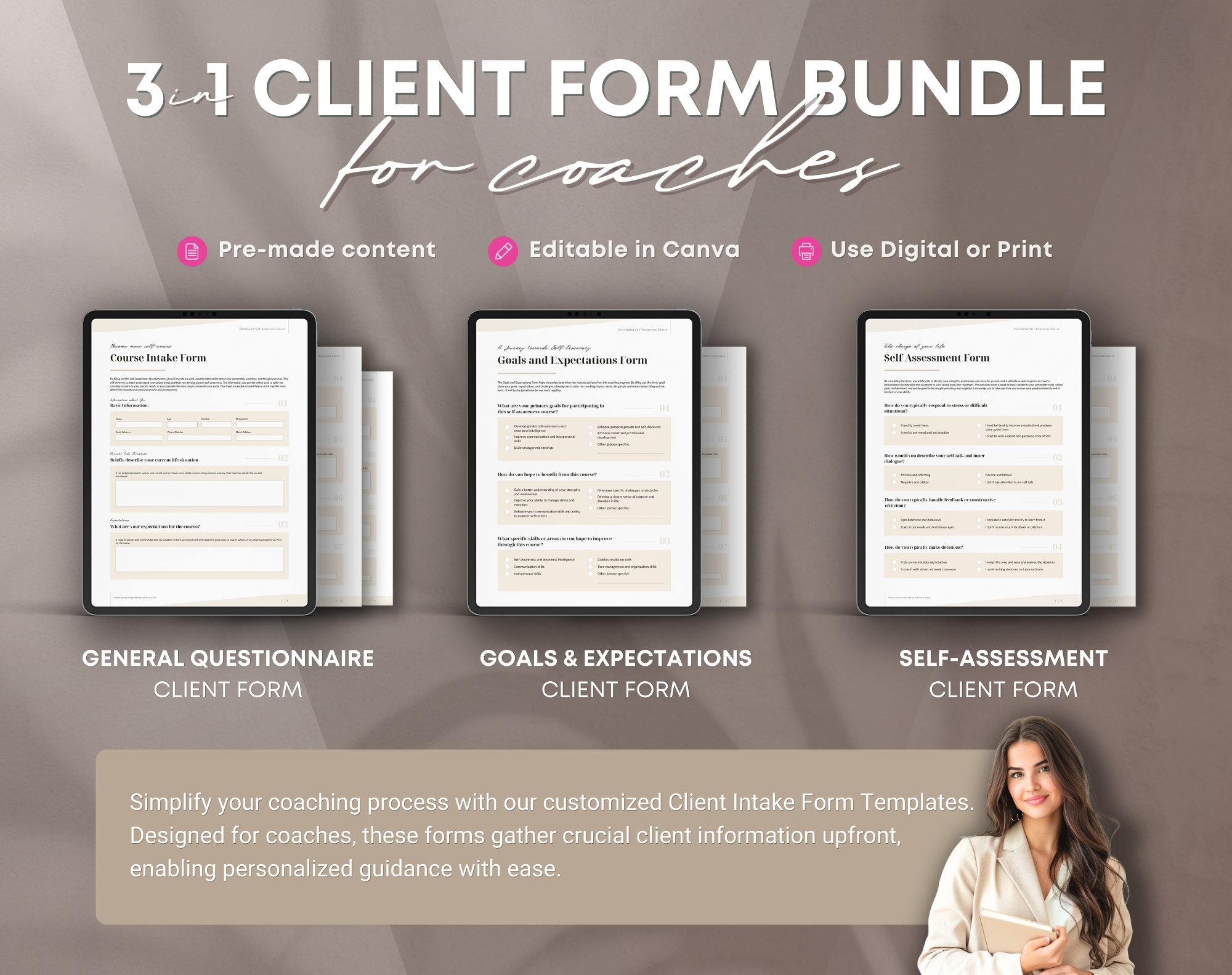 Client Intake Form Bundle: Coach Pre-session Questionnaire (canva ...