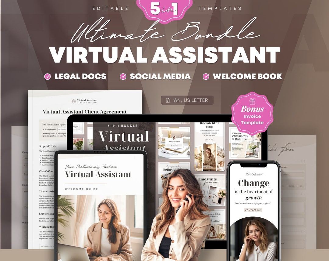Virtual Assistant Template Bundle: Social Media, Legal Docs, Welcome ...