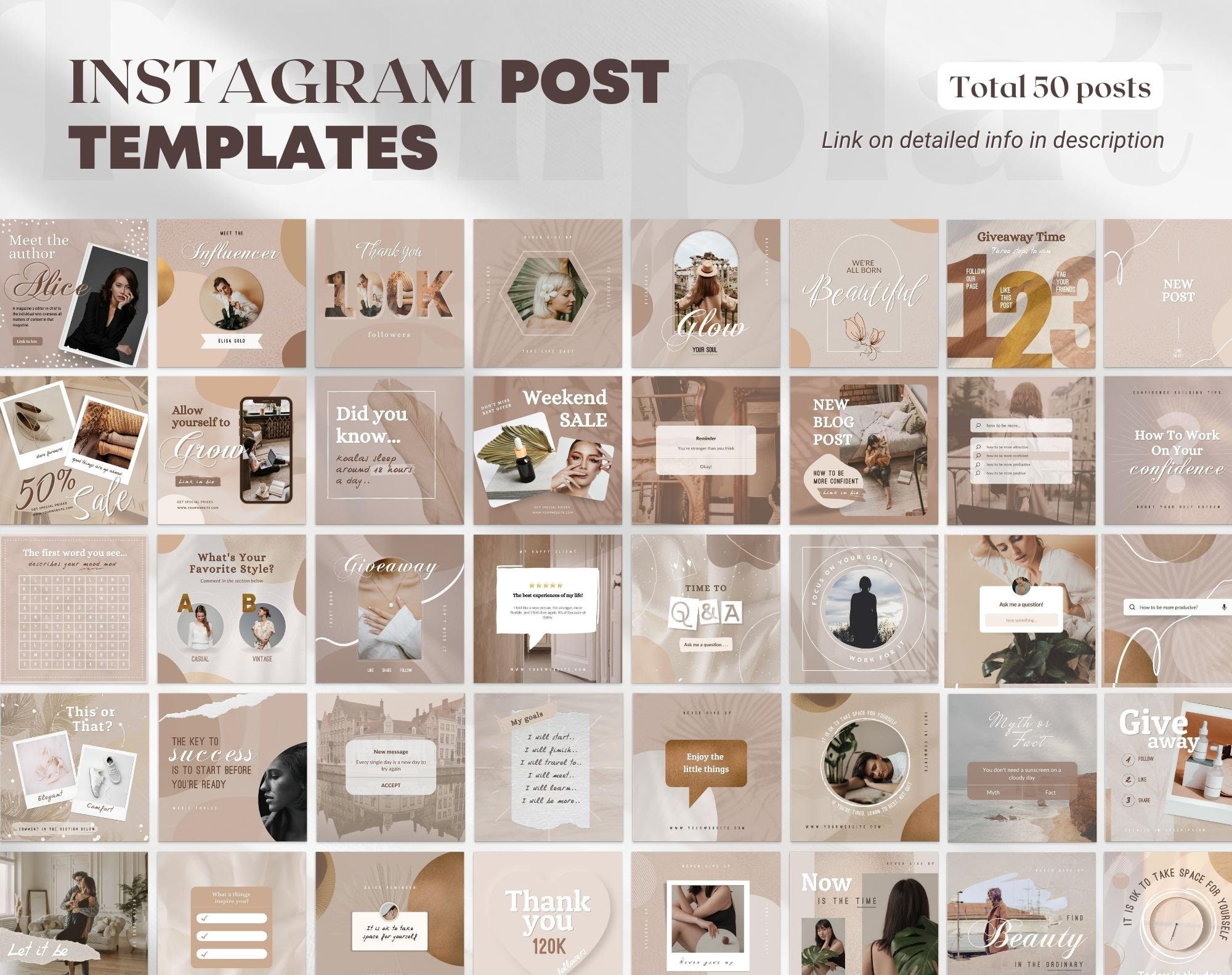 3in1 Neutral Engagement Instagram Bundle. Boho Insta Post & Story ...