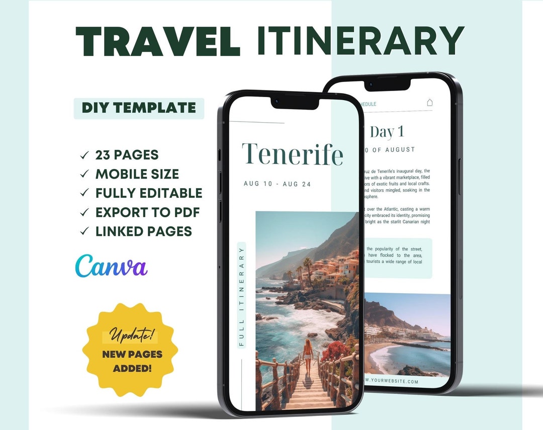 Tenerife Travel Itinerary Template: Mobile Tour Guide (canva Editable ...