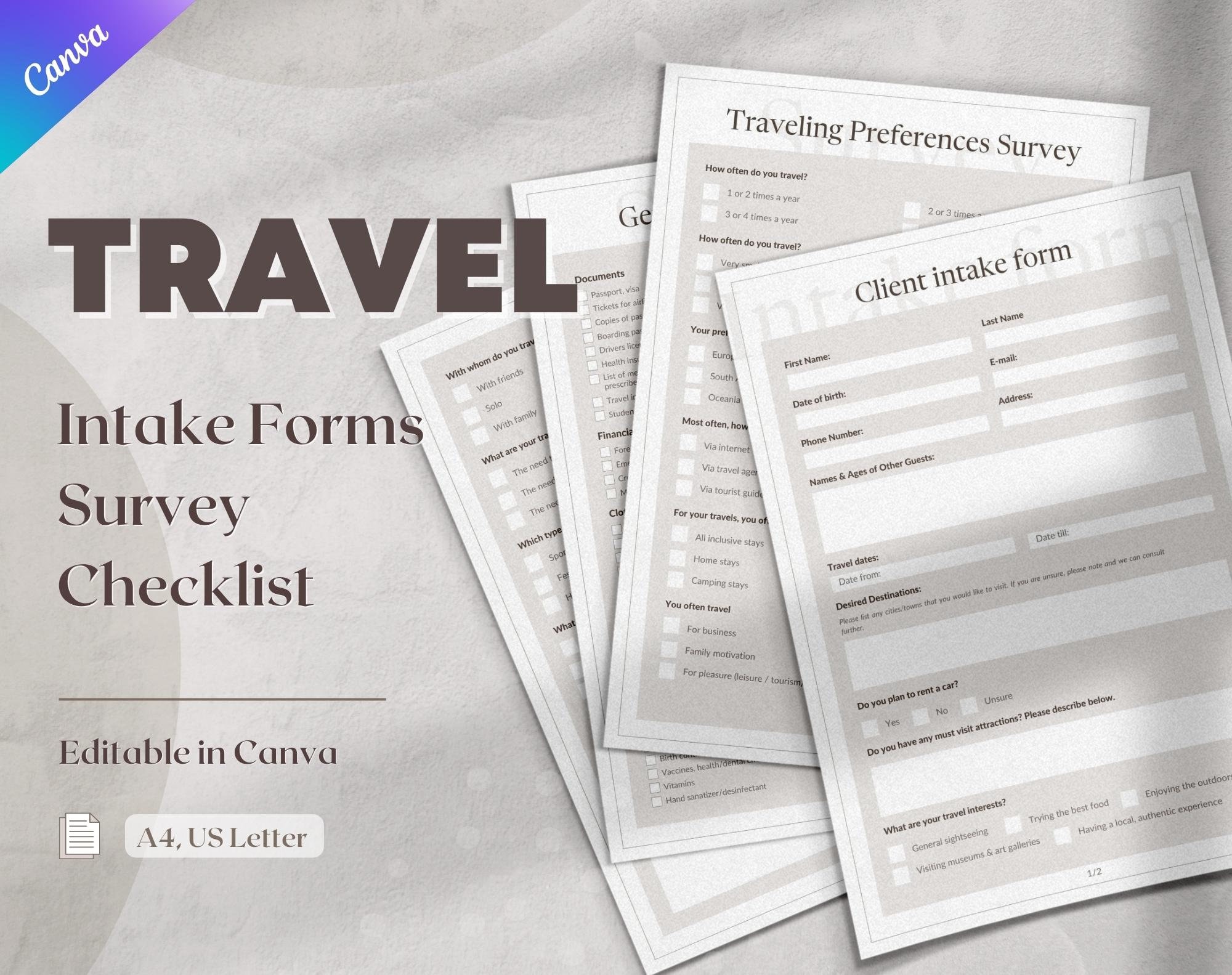 Travel Agency Intake Inquiry Booking Form Templates. Canva - Etsy