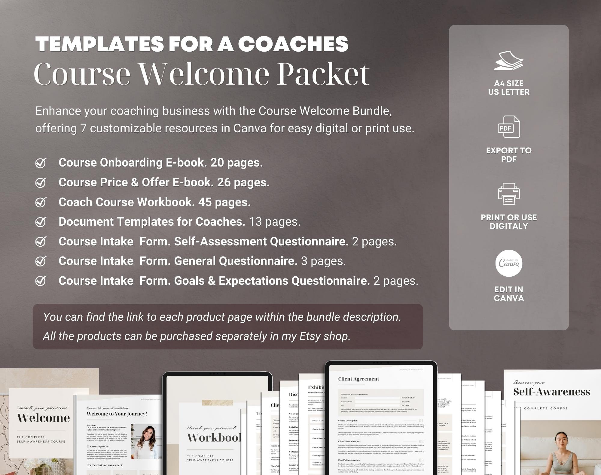 Coaching Course Welcome Packet Templates. Coach E-book, Intake Forms ...