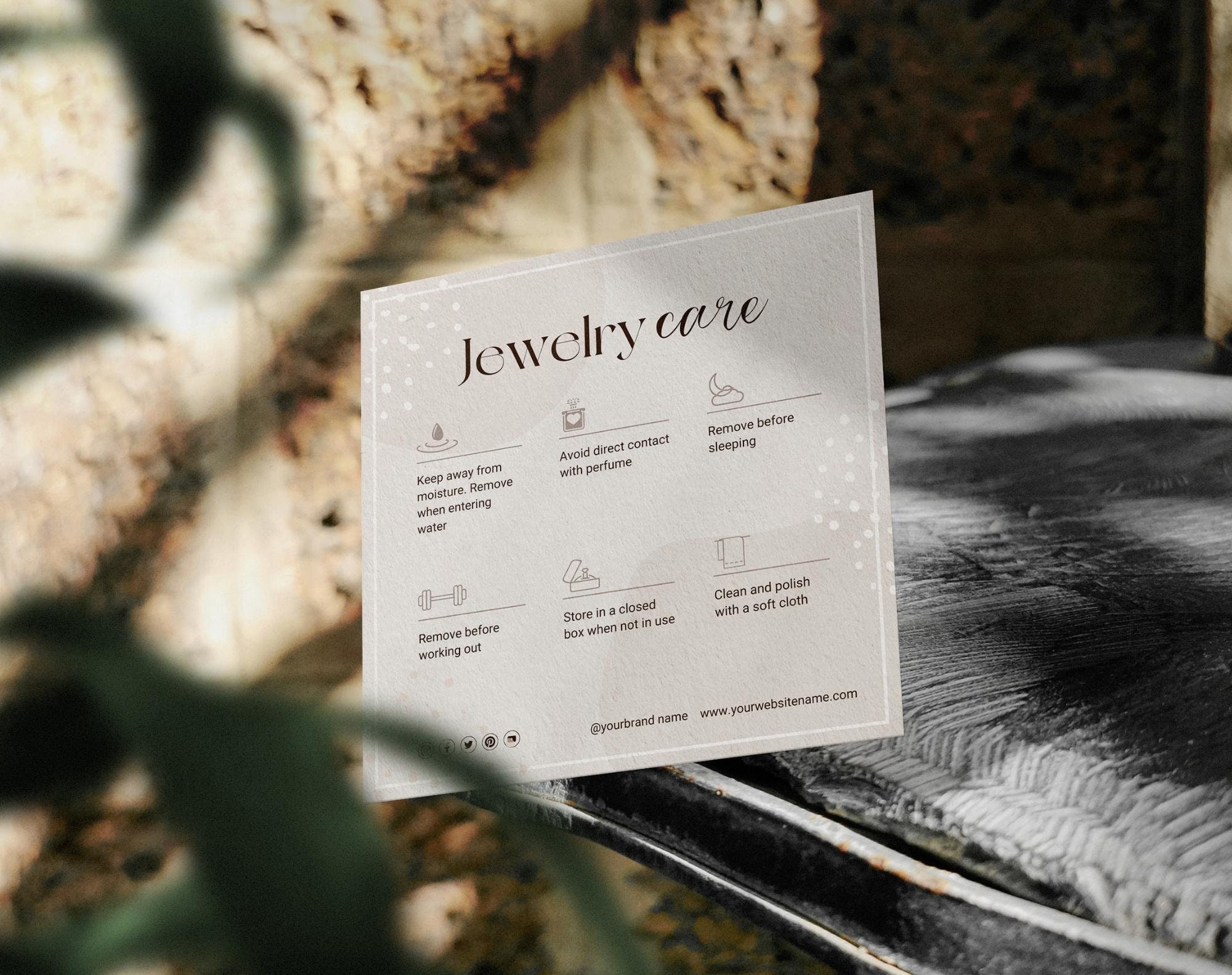 Jewelry Care Card Instruction Template. Thank You Square Card for ...