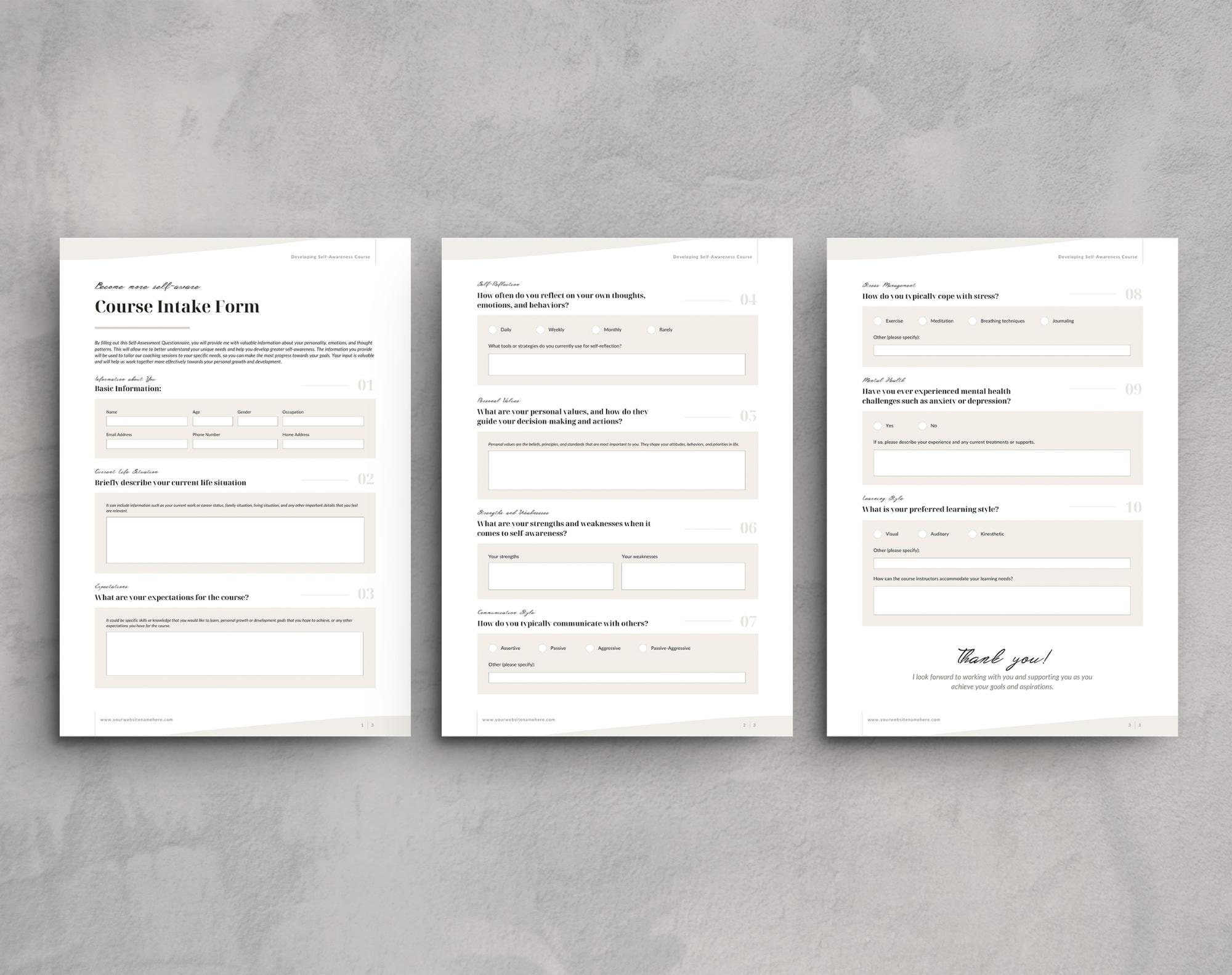 Coaching Intake Form Template. Self Assessment Questionnaire for Coach ...