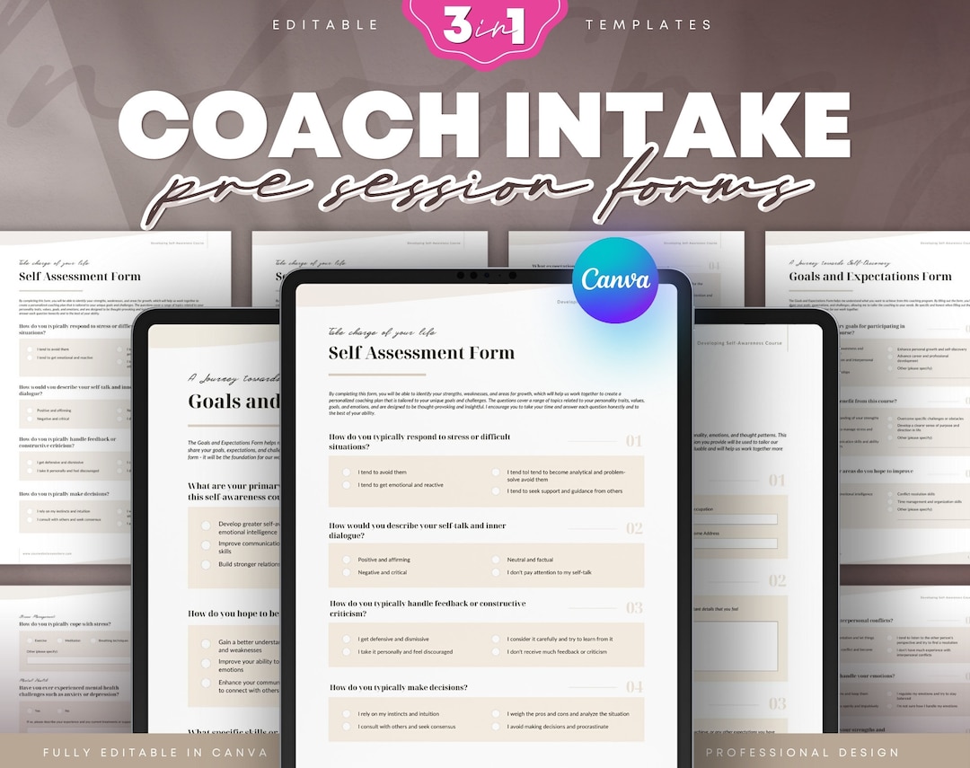 Client Intake Form Bundle: Coach Pre-session Questionnaire (canva ...