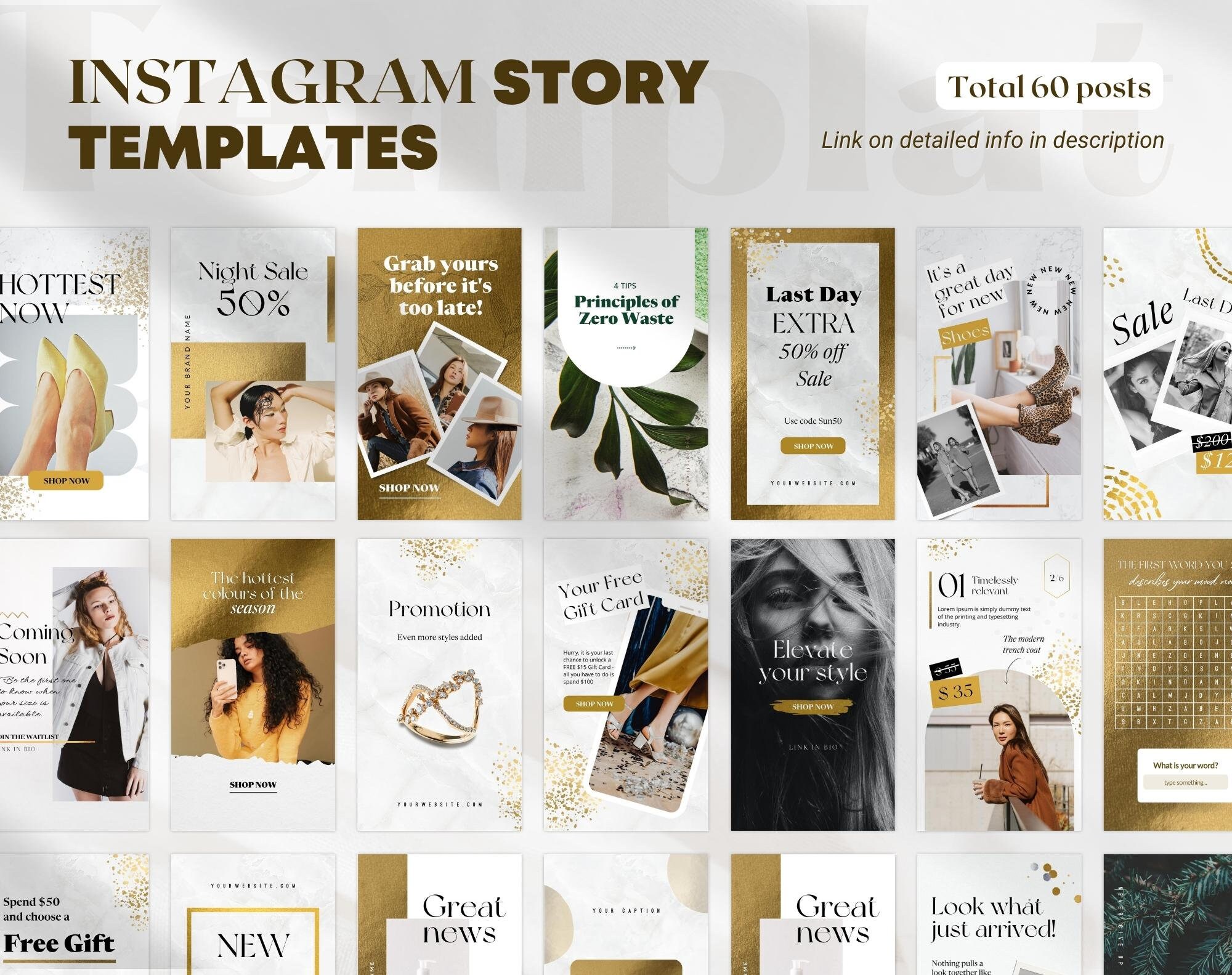 Golden Instagram Templates: Post, Story & Highlight Covers (canva) - Etsy