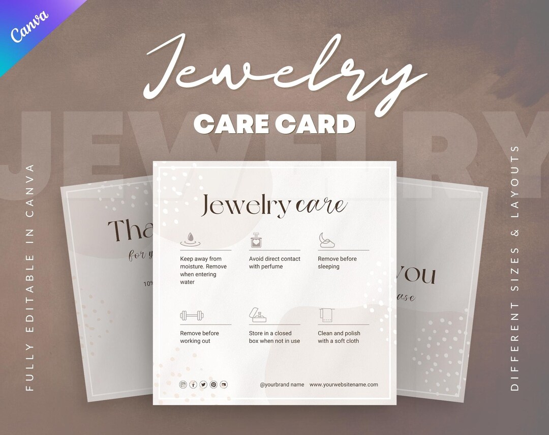 Jewelry Care Card Instruction Template. Thank You Square Card for ...