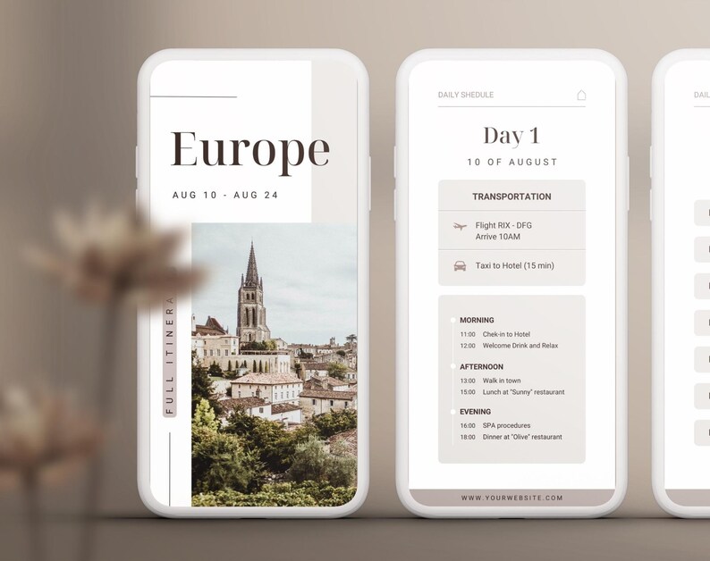 Europe Travel Itinerary Mobile Template. Digital Editable Holliday Tour ...