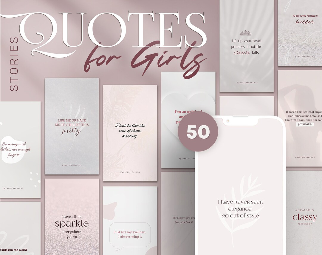 Girls Quotes Instagram Pink Story Templates. Beauty Blogger Rose Gold ...