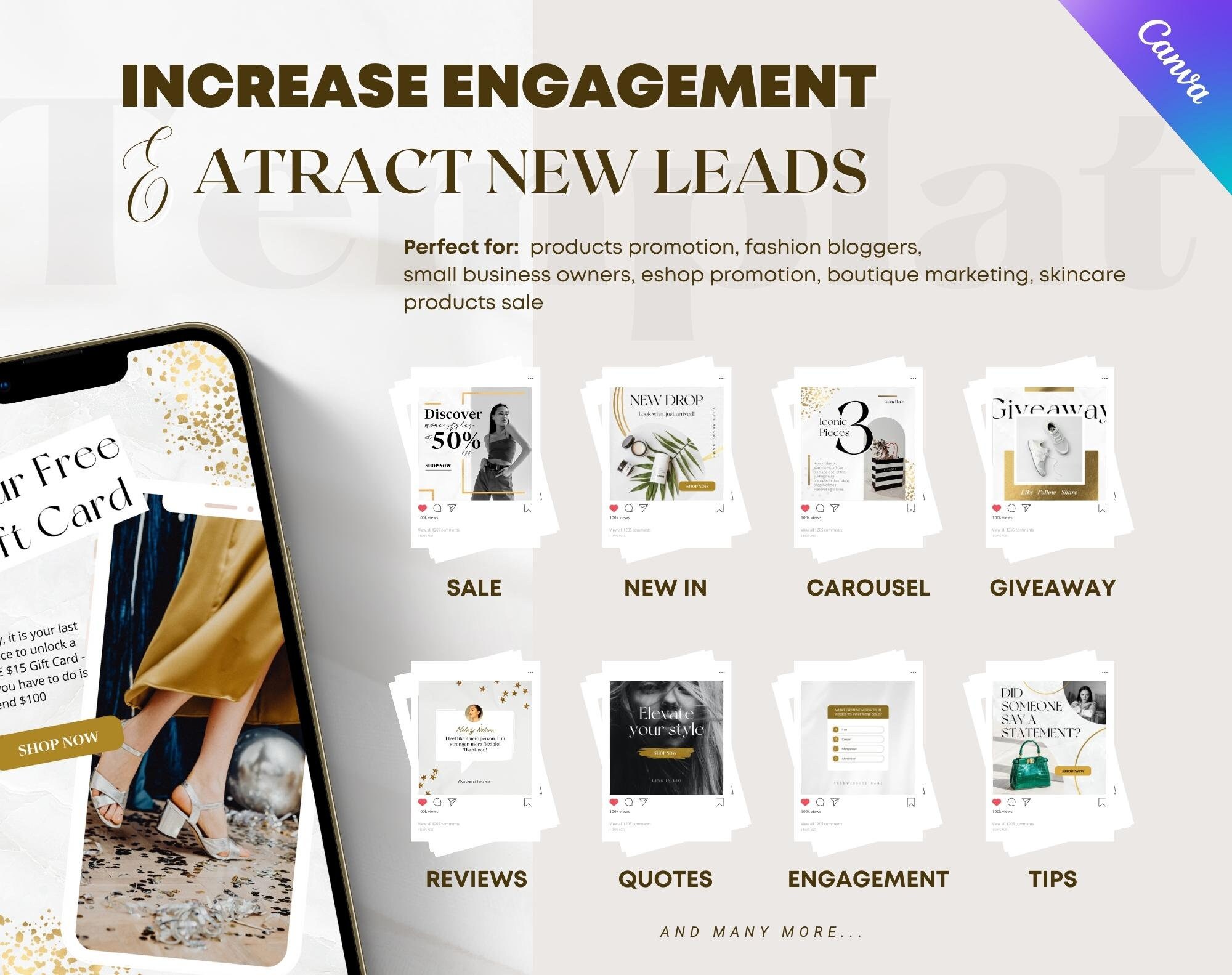 Golden Instagram Templates: Post, Story & Highlight Covers (canva) - Etsy