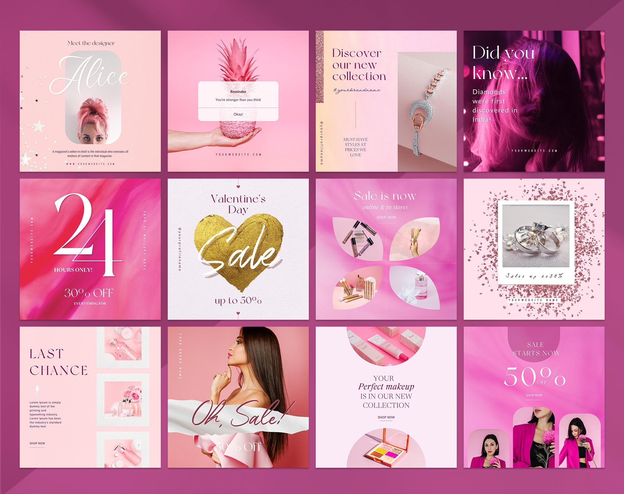 Hot Pink Instagram Post Canva Templates. Bright Pink Instagram - Etsy