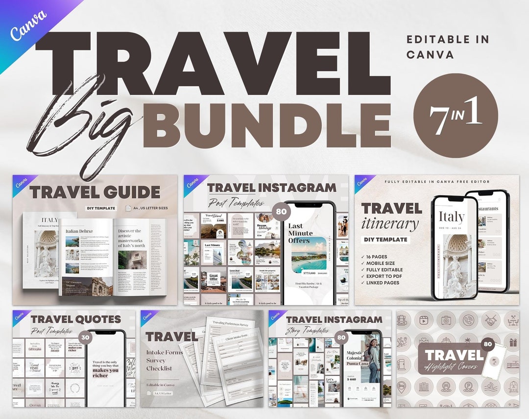 7in1 Travel Neutral Template Bundle. Travel Agent Social Media ...