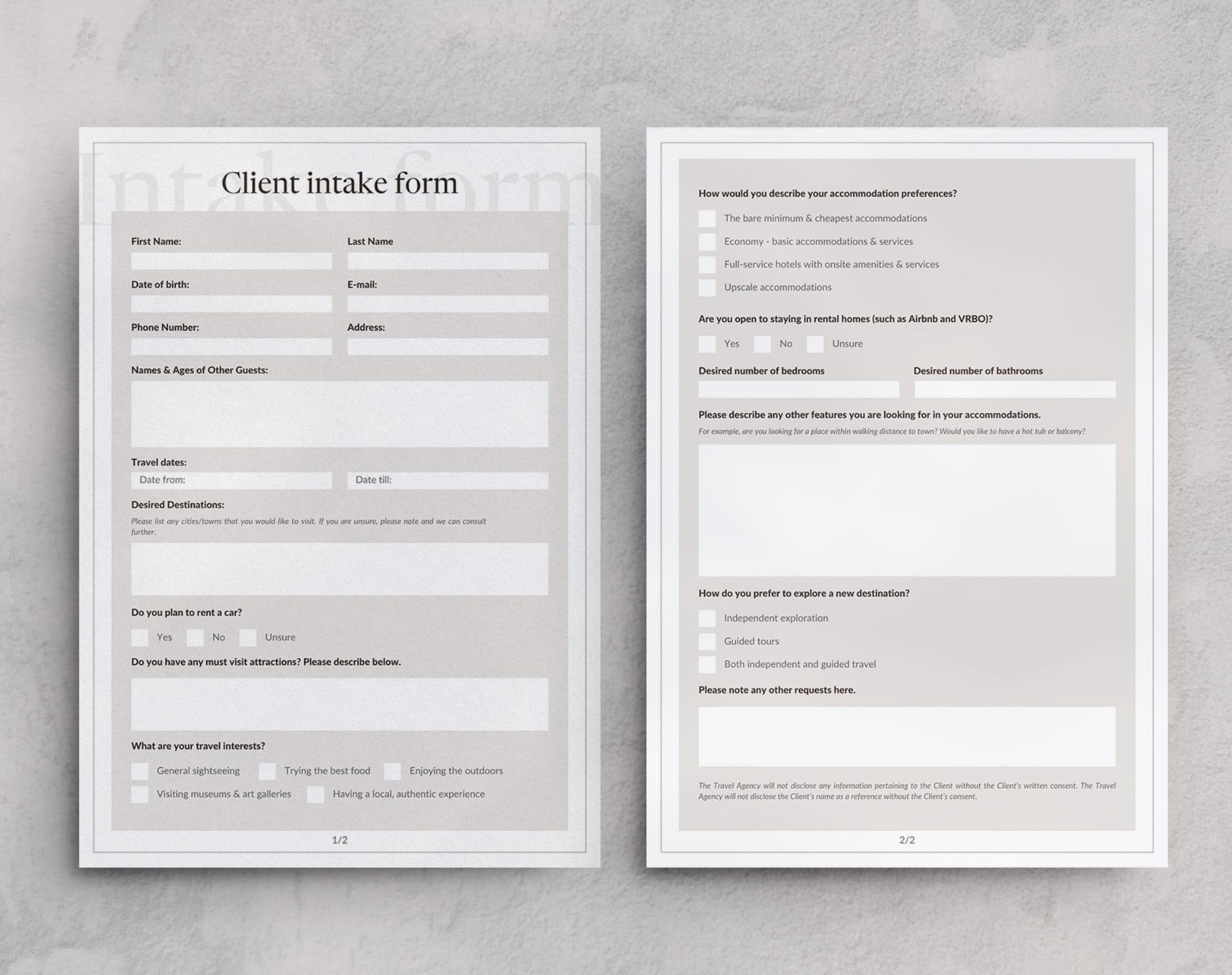 Travel Agency Intake Inquiry Booking Form Templates. Canva - Etsy