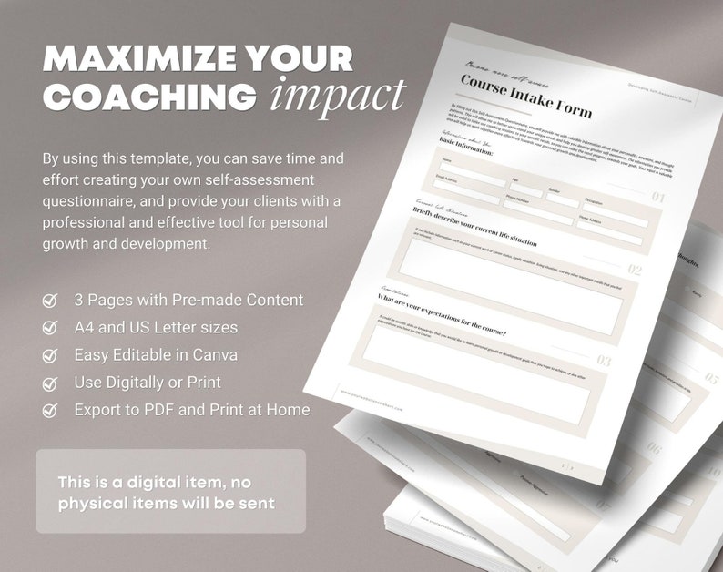 Coaching Intake Form Template: Self Assessment Questionnaire (editable ...