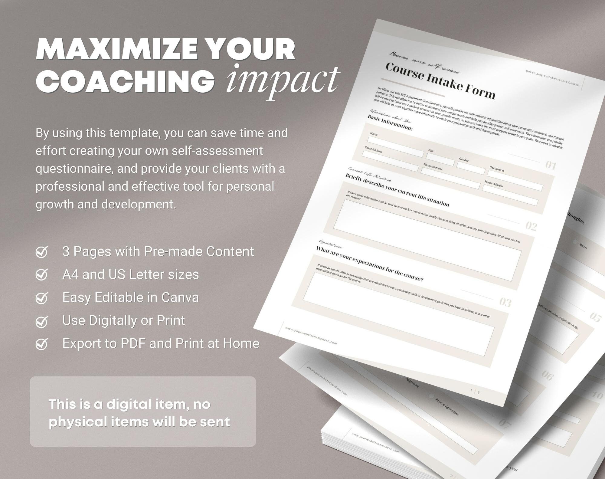 Coaching Intake Form Template. Self Assessment Questionnaire for Coach ...