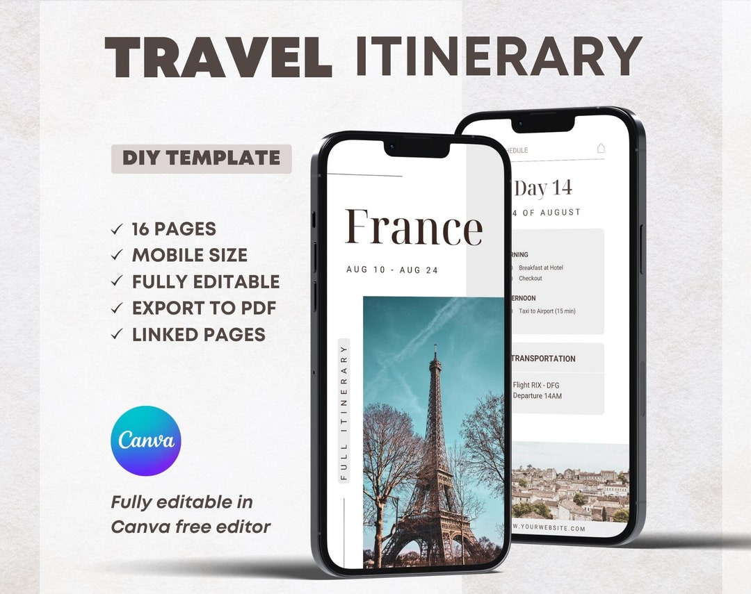 France Travel Itinerary Mobile Template Guide. Digital Editable Travel ...
