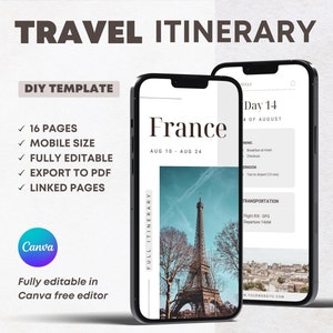 France Travel Itinerary Mobile Template Guide. Digital Editable Travel ...