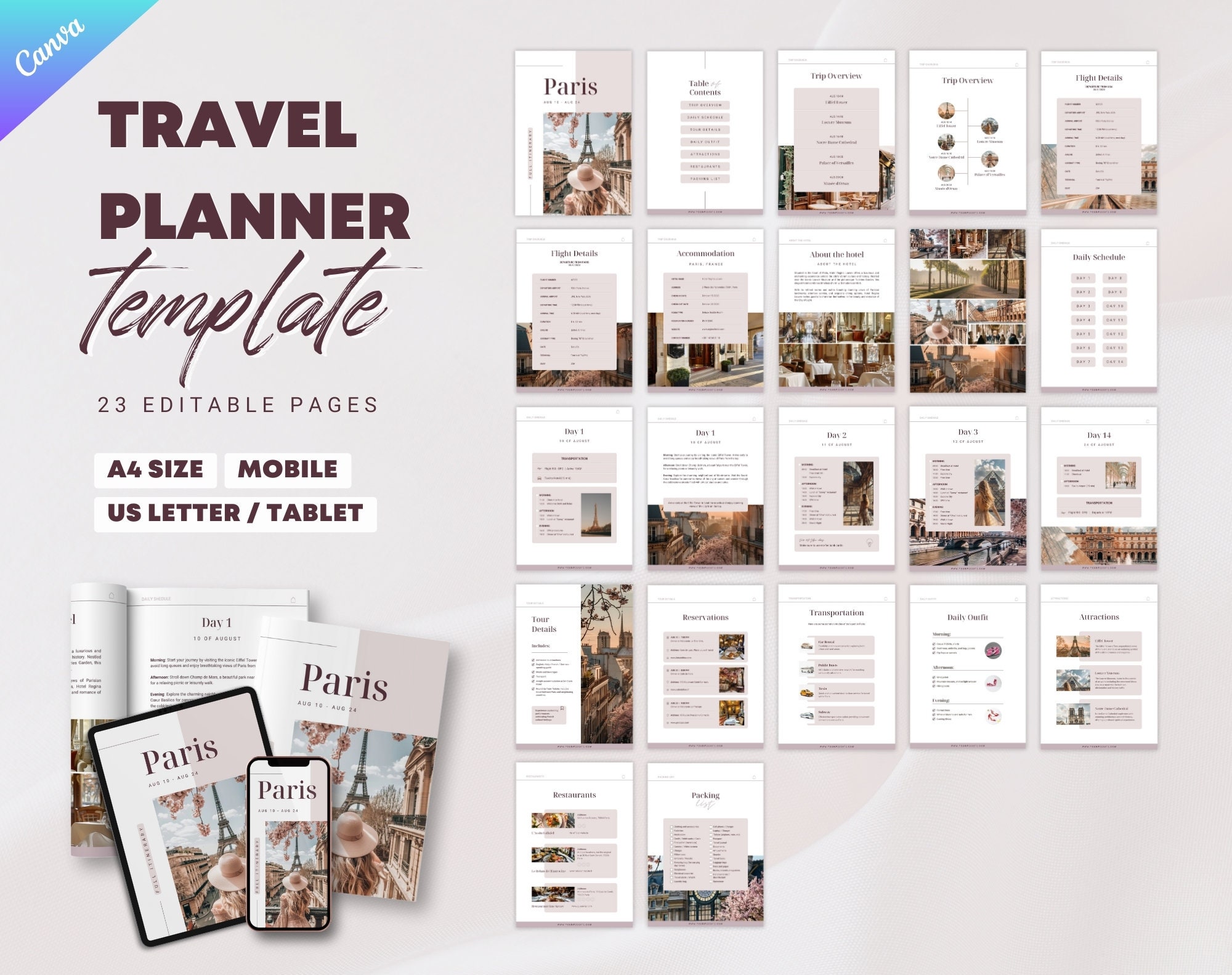 Paris Itinerary Travel DIY Planner Template. Aesthetic Weekend Tour ...