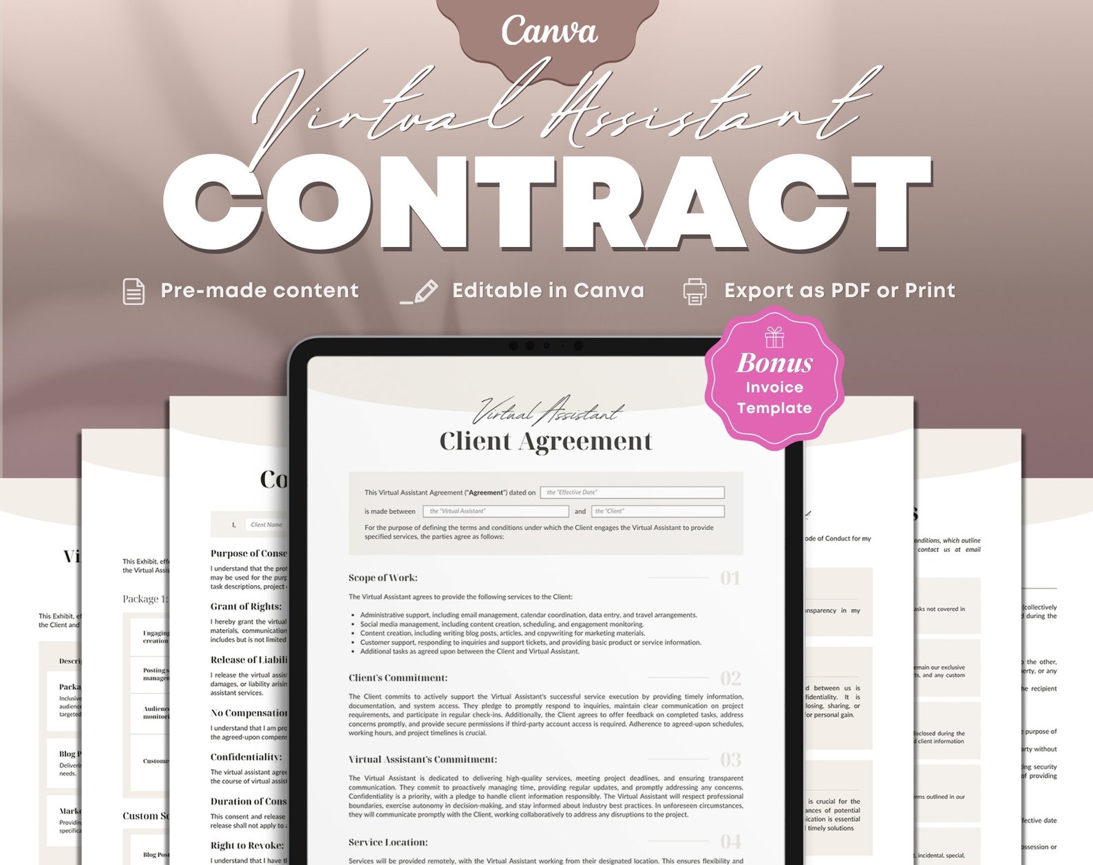Virtual Assistant Contract Template Bundle. Agreement & Legal Document ...