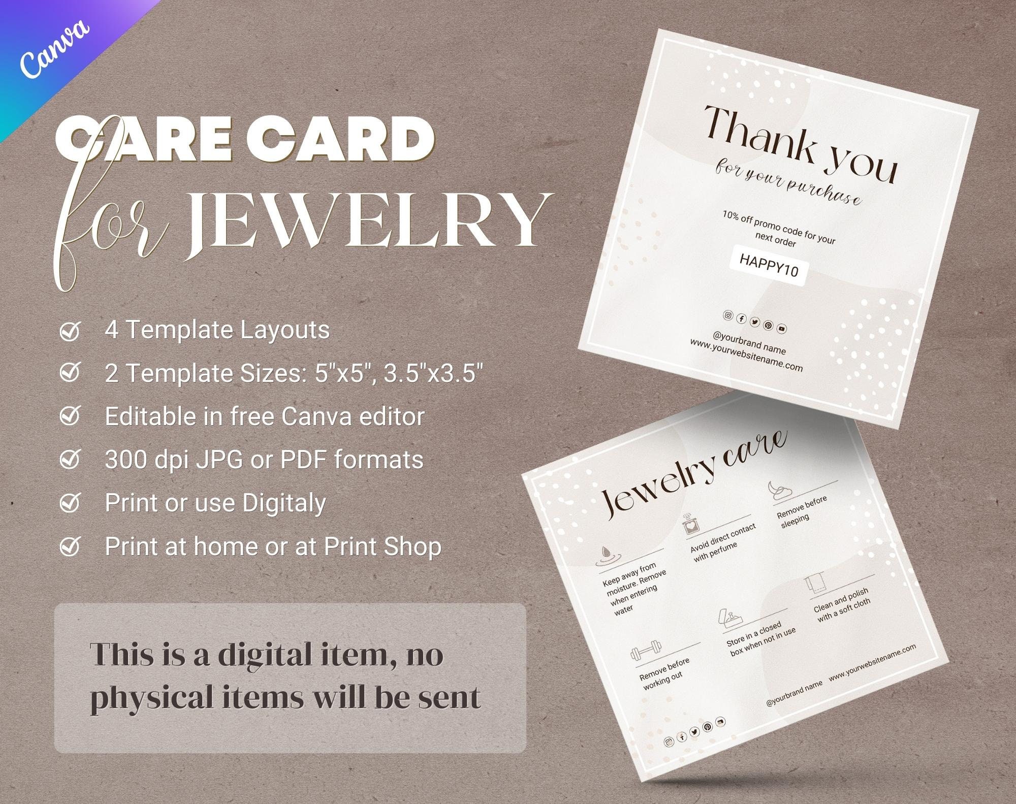 Jewelry Care Card Instruction Template. Thank You Square Card for ...