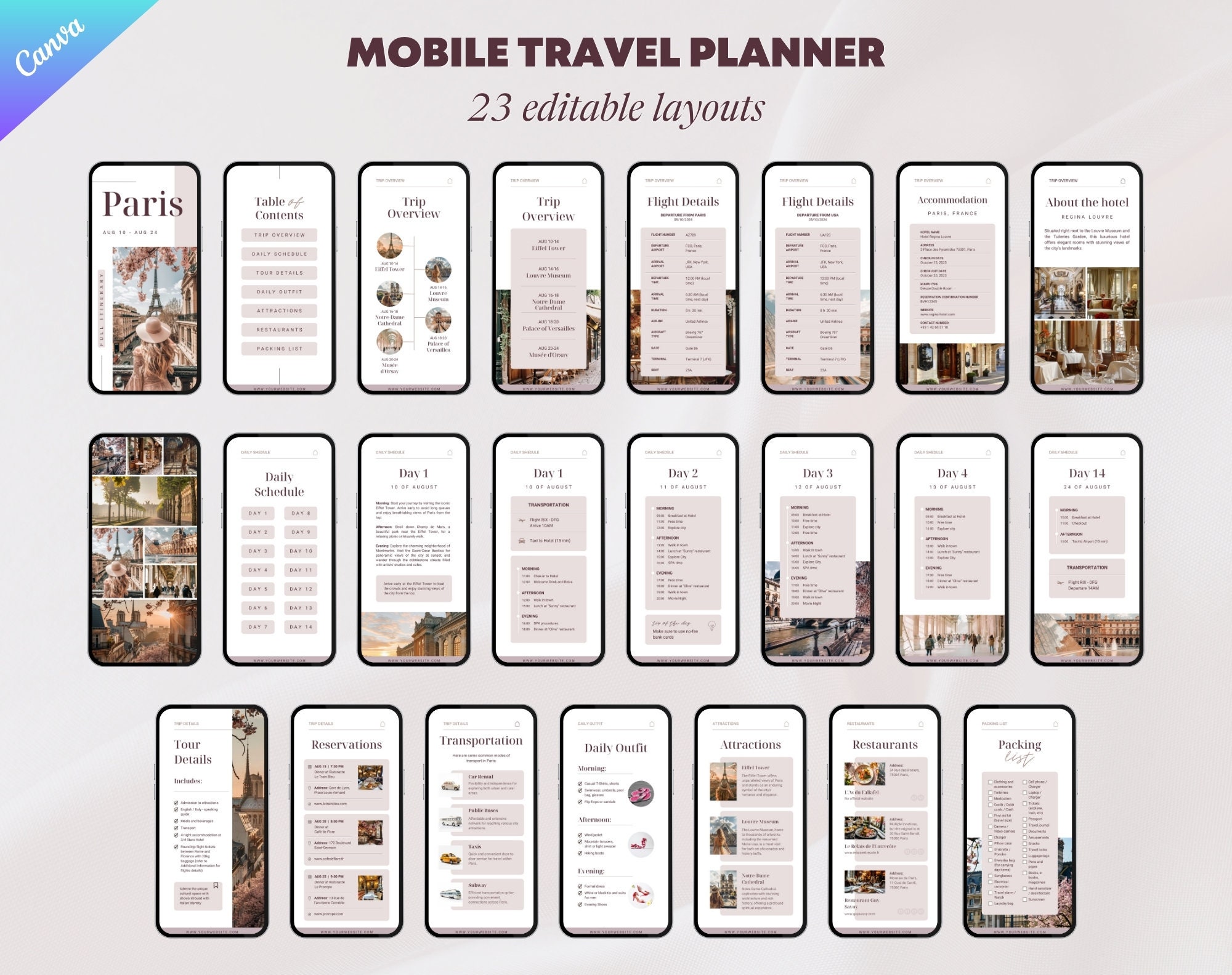 Paris Travel Mobile Itinerary Template Guide. DIY France Vacation ...