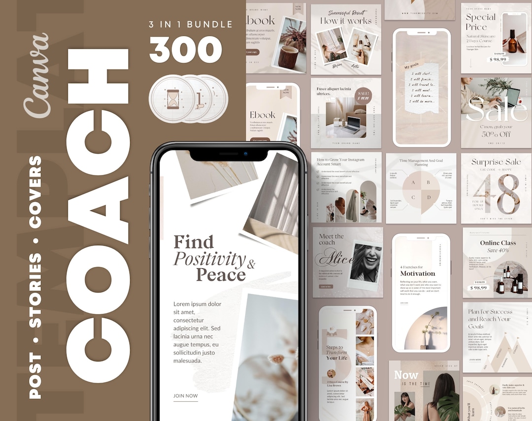 3in1 Coach Instagram Template Bundle Edited in Canva. Post and Story ...