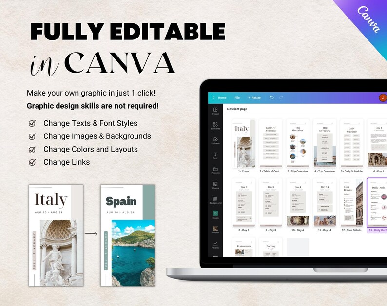 Canva Travel Itinerary Template: Italy Trip Planner (digital) - Etsy