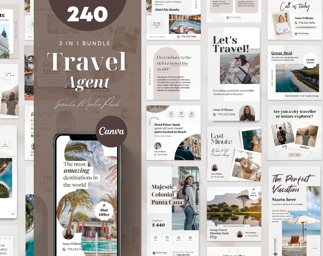 3in1 Travel Instagram Template Canva. Social Media Bundle for Agent ...