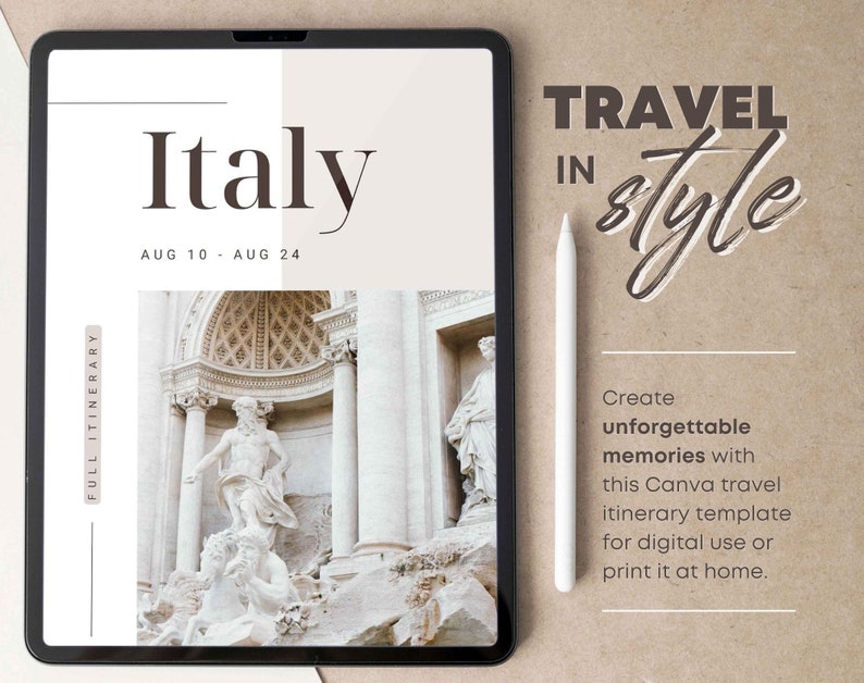 Travel Itinerary Printable & Digital Template. Canva Editable Tour ...
