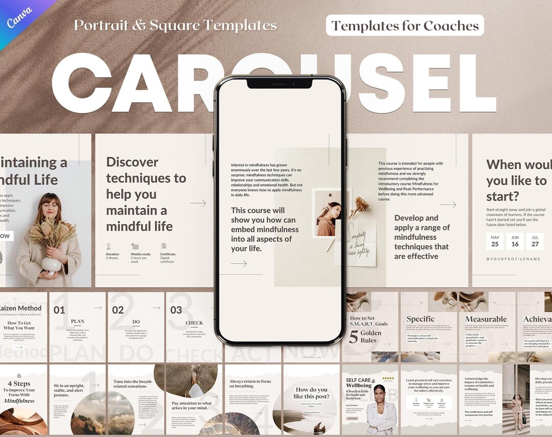 Life Coach Carousel Instagram Post Templates Canva. Course Creator ...