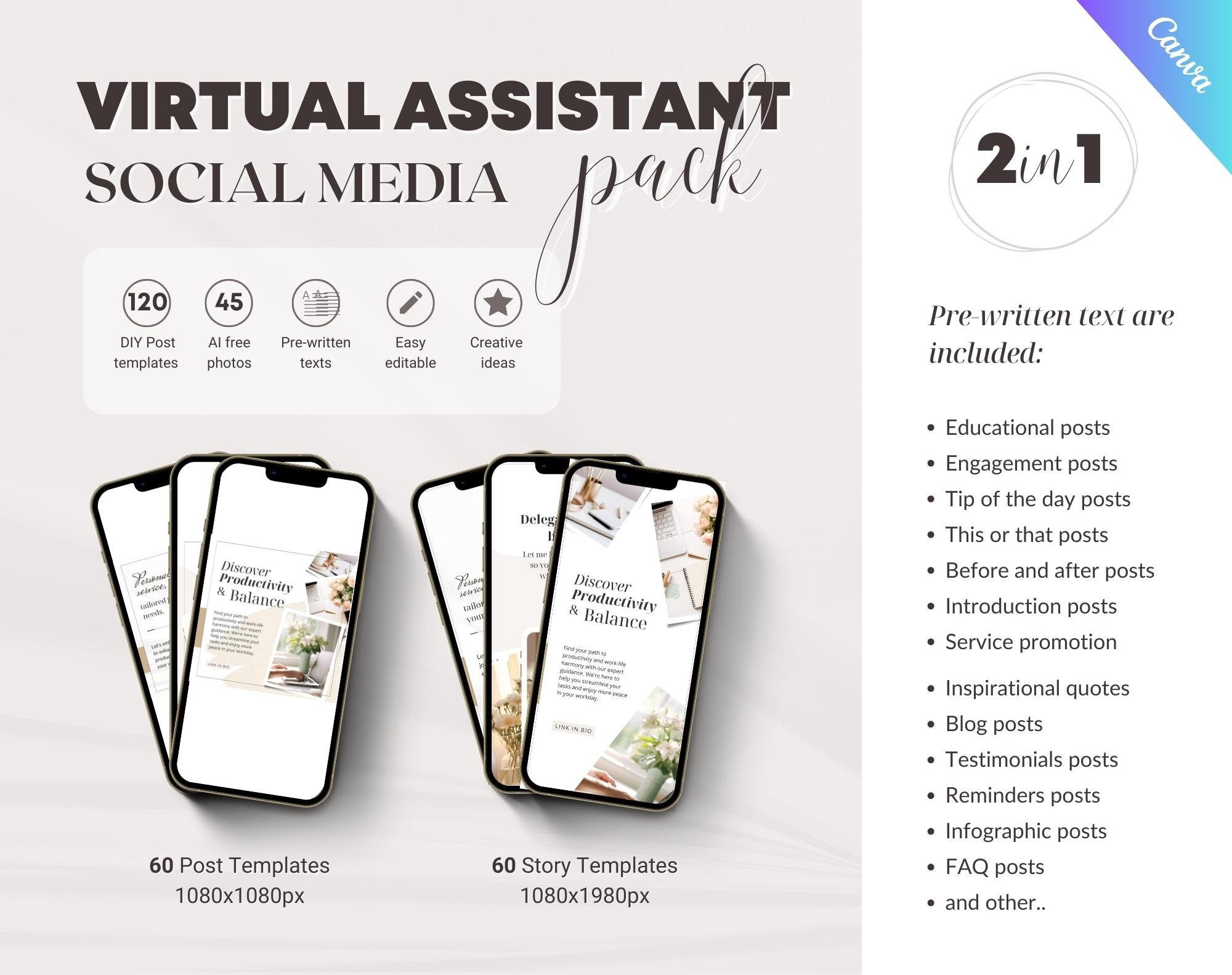 Virtual Assistant Instagram Template Bundle. Social Media Manager ...