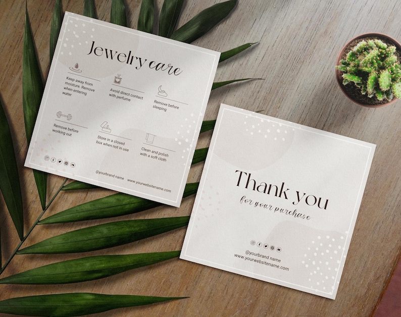Jewelry Care Card Instruction Template. Thank You Square Card for ...