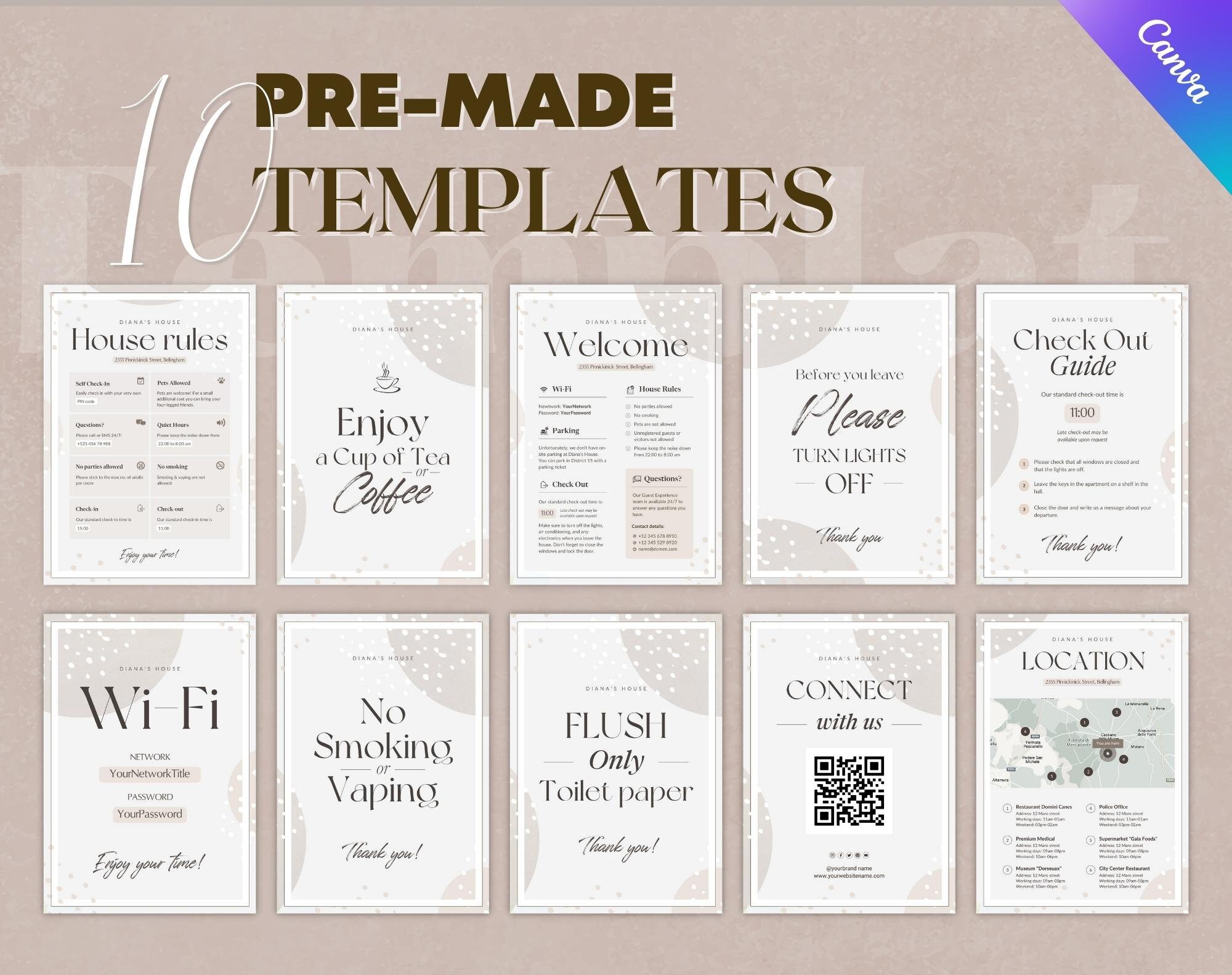 10 Rental Welcome Signs Template Bundle for House Host. Property Rental ...